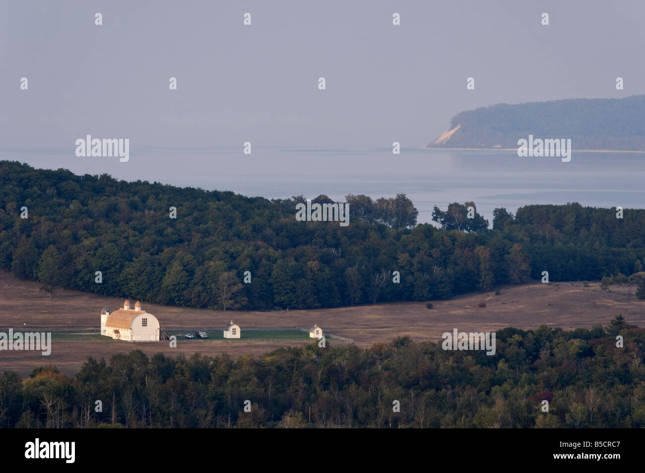 View of White Barn and Out Buildings above Lake Michigan in Sleeping ...