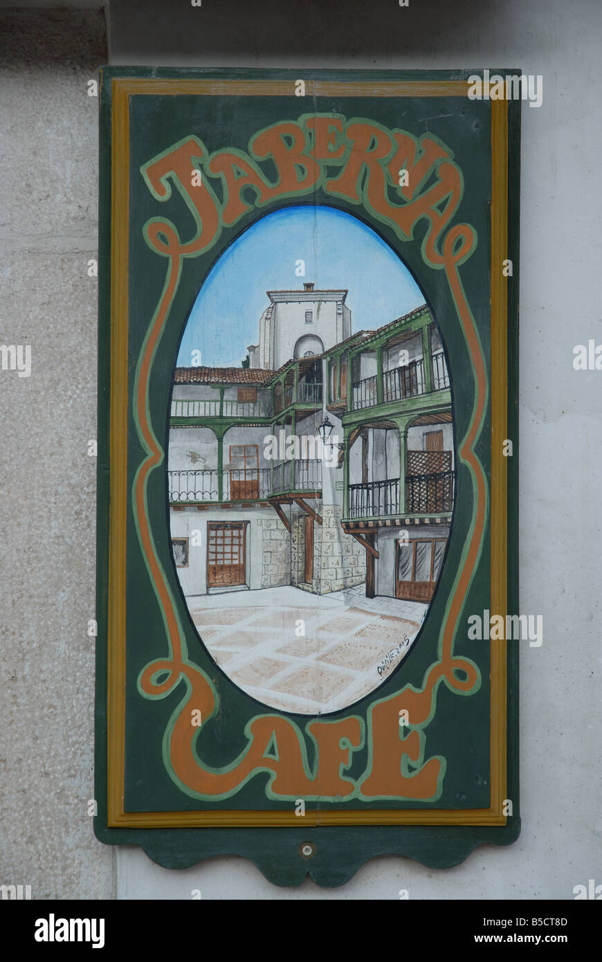 Taberna / Cafe sign outside restaurant, Plaza Mayor, Chinchon ...