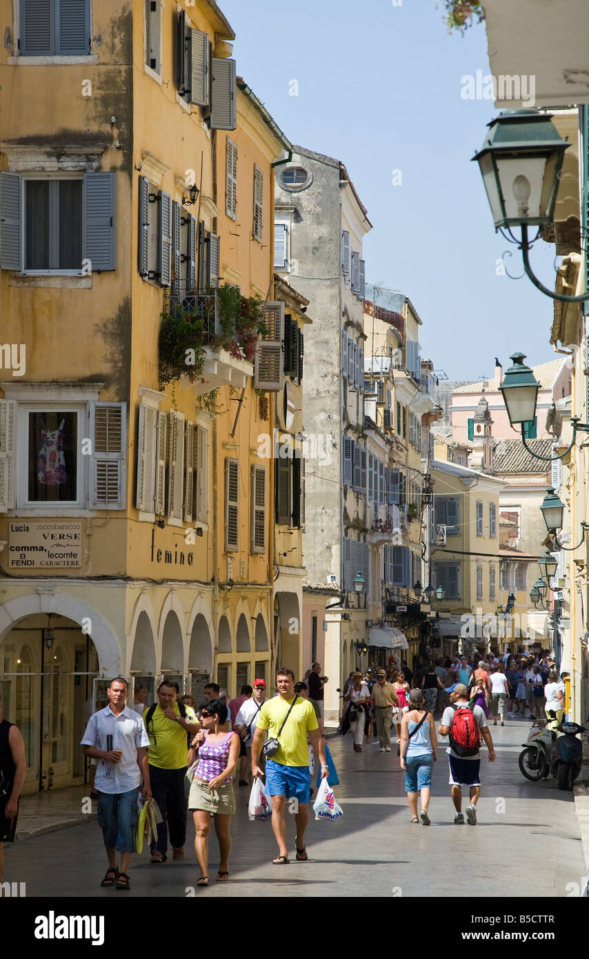 A typical street scene of Corfu town in the old town area, corfu ...