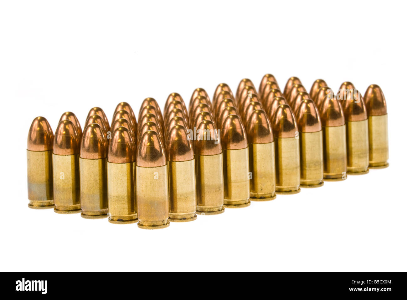 Rows of 45 caliber bullets isolated on a white background Stock Photo ...