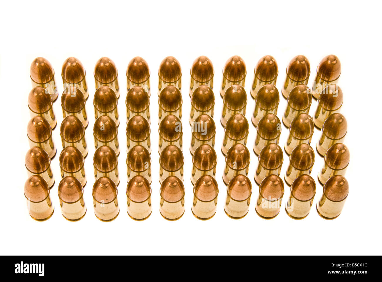 Rows of 45 caliber bullets isolated on a white backgrouns Stock Photo ...