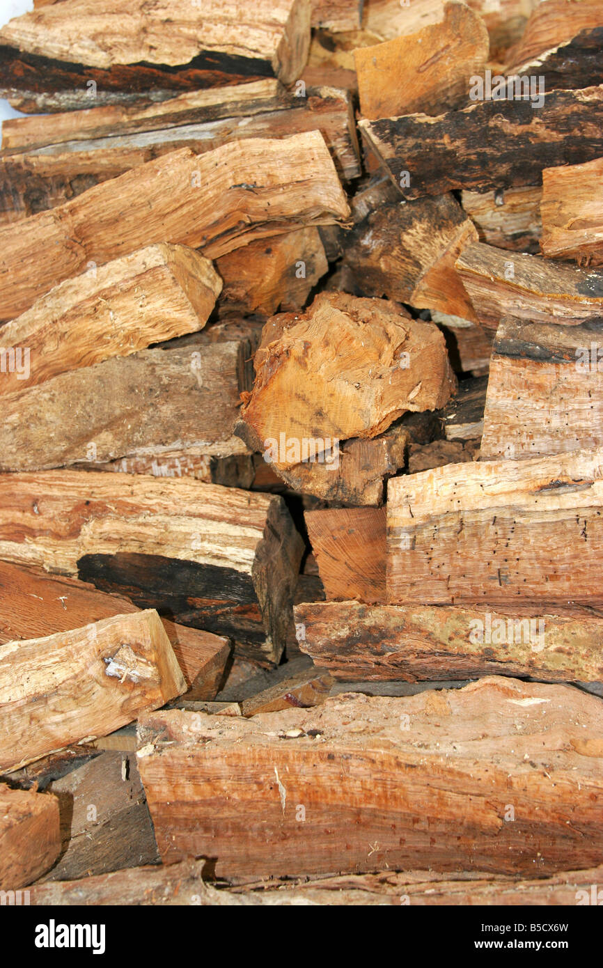 pile of fireplace wood logs vertical perspective Stock Photo - Alamy