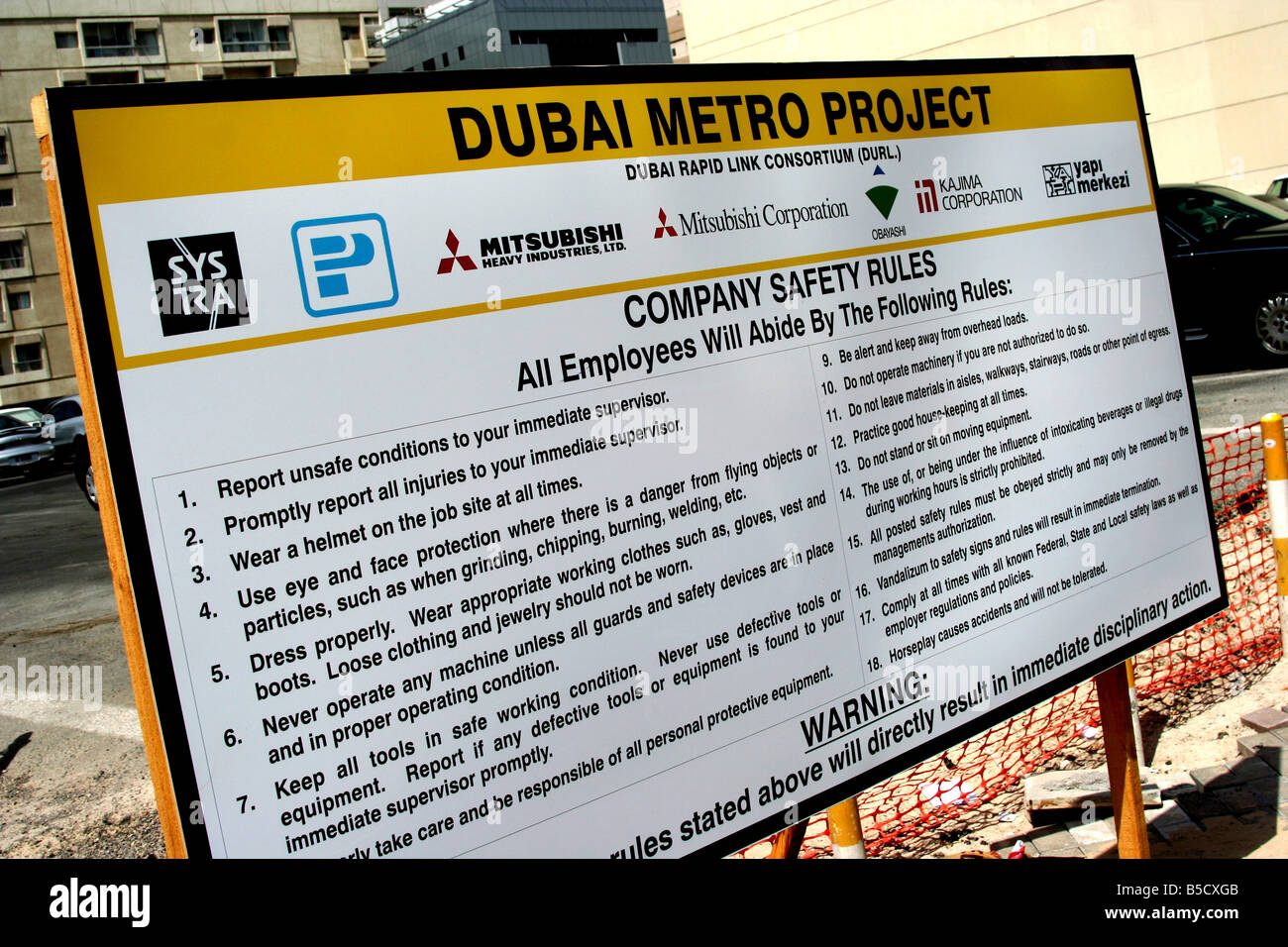 Dubai Metro Project Sign UAE construction site Stock Photo - Alamy