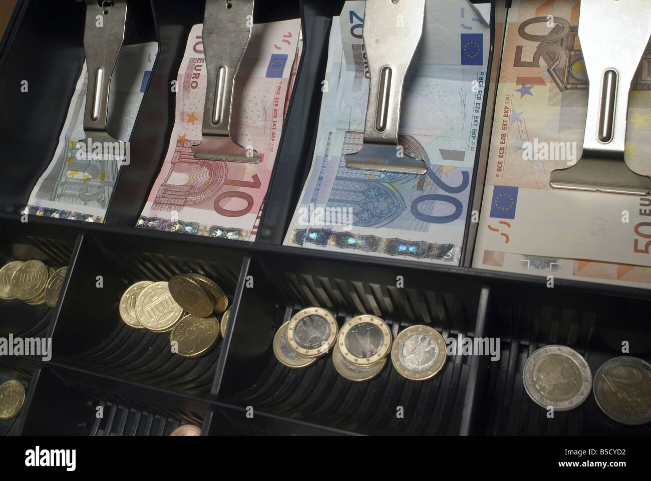 Cash register with money (Euro Stock Photo - Alamy
