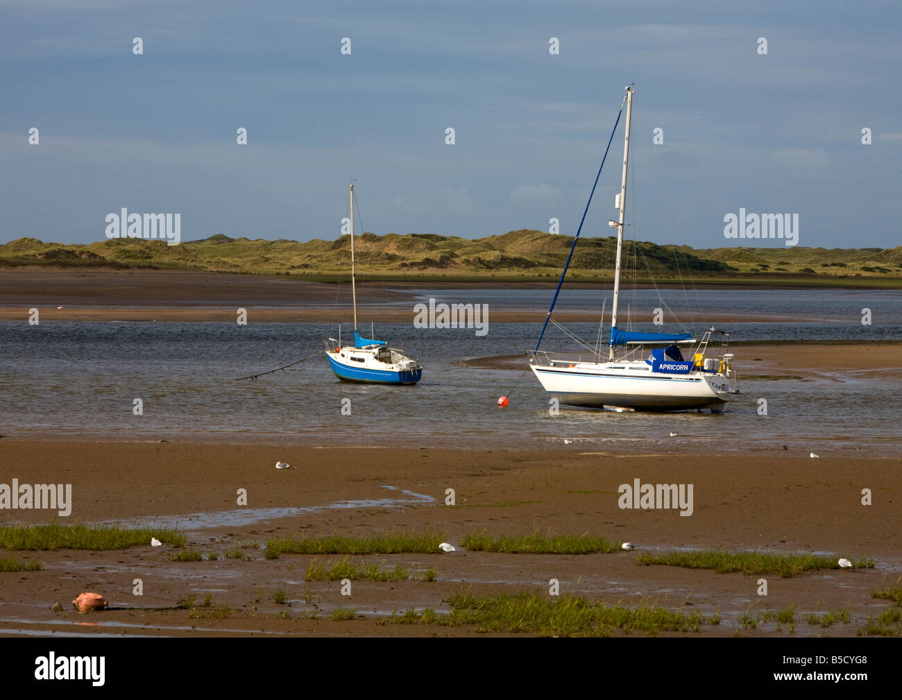 ravenglass cumbria harbour low tide beach beached bilge keel mooring ...