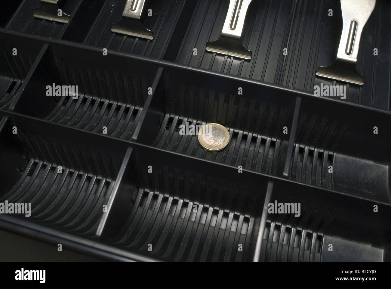 Cash register with one euro coin Stock Photo - Alamy