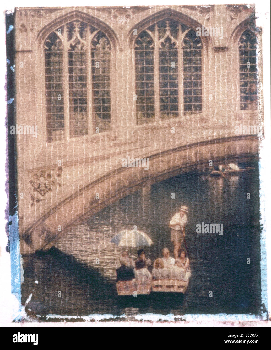 Polaroid Image Transfer of man punting tourists in punt on River Cam ...