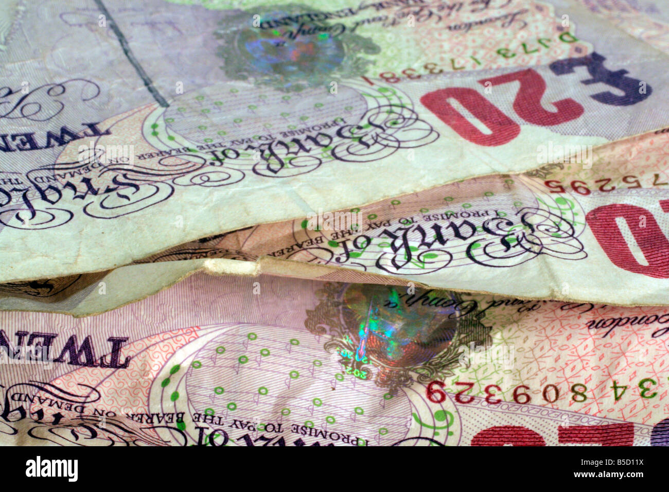 Old Twenty pound notes still in circulation frayed torn and dirty at ...
