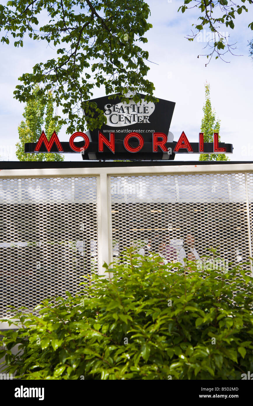 Sign above the Seattle Center Monorail in Seattle Washington, USA Stock ...