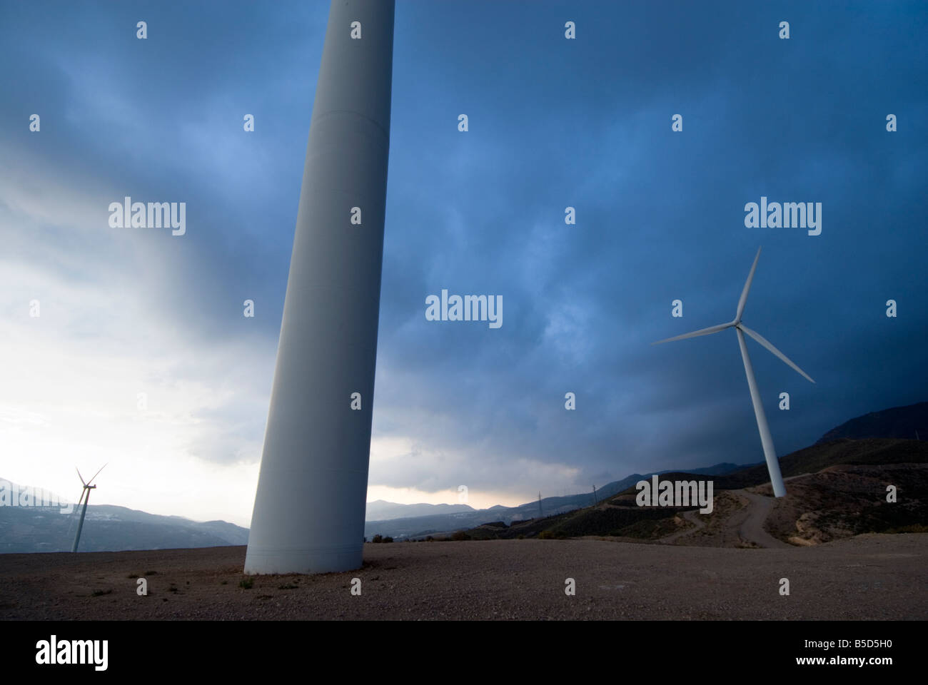 Wind turbines that produce clean sustainable energy in the Sierra ...