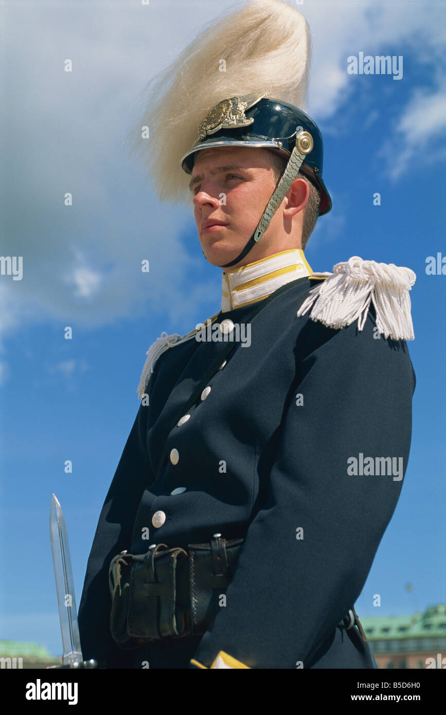 Portrait of a Royal Guard at the Royal Palace in Stockholm Sweden D ...