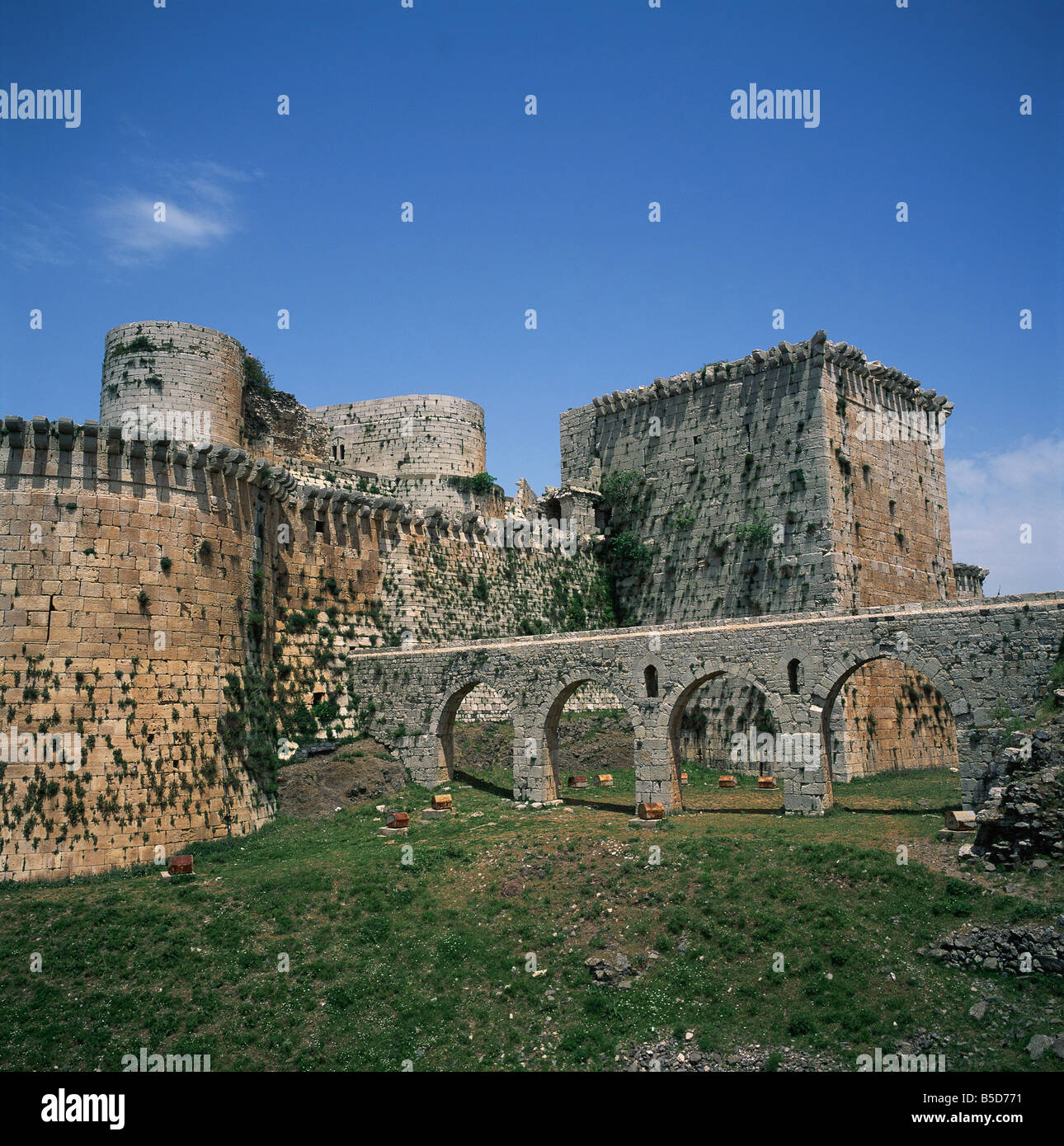 Bridge over the moat of Krak des Chevaliers Crusader castle built 1150 ...