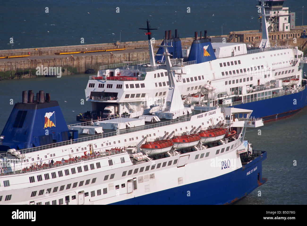 Cross channel ferries in Dover harbour Kent England J Miller Stock ...