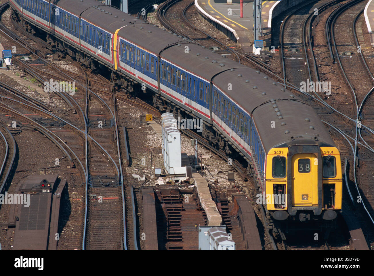 Train leaving Waterloo station London J Miller Stock Photo - Alamy