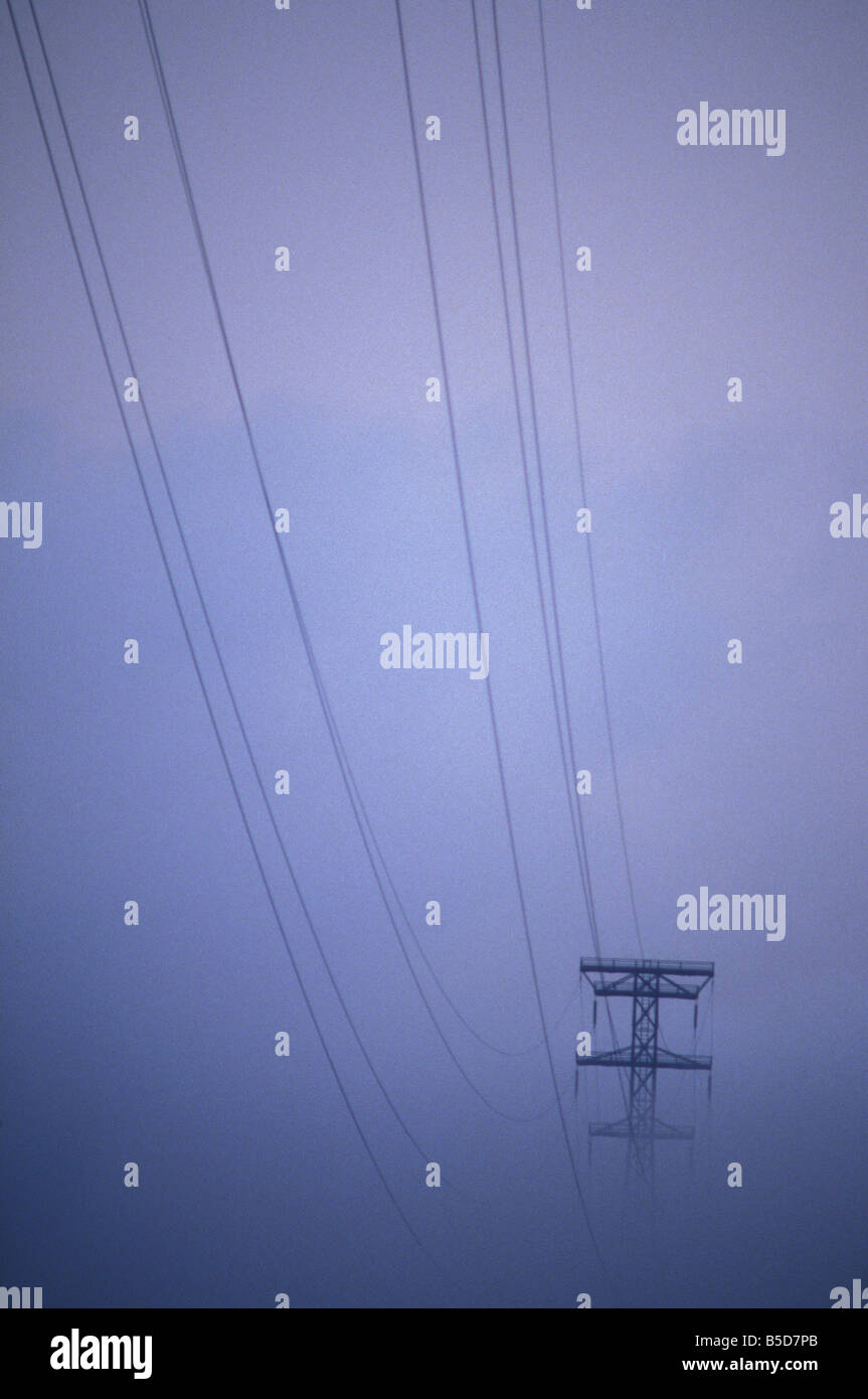power lines in fog Stock Photo - Alamy