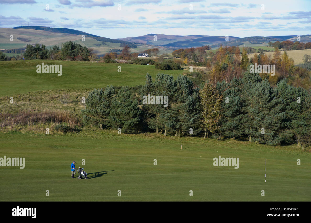 Selkirk Scottish Borders the golf course with Border hills and golfer ...