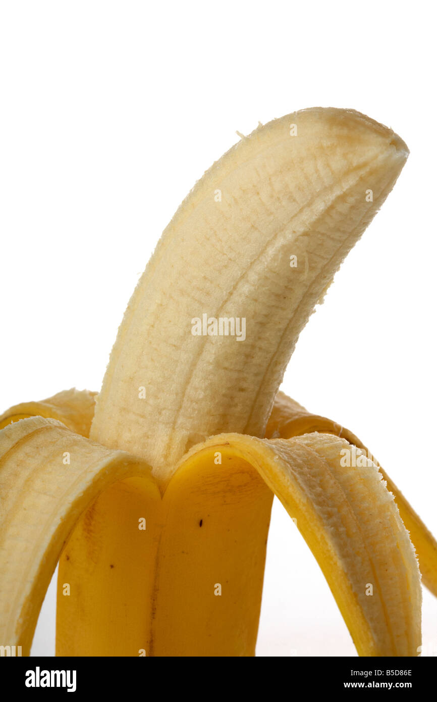peeled banana cavendish variety on a white background Stock Photo - Alamy