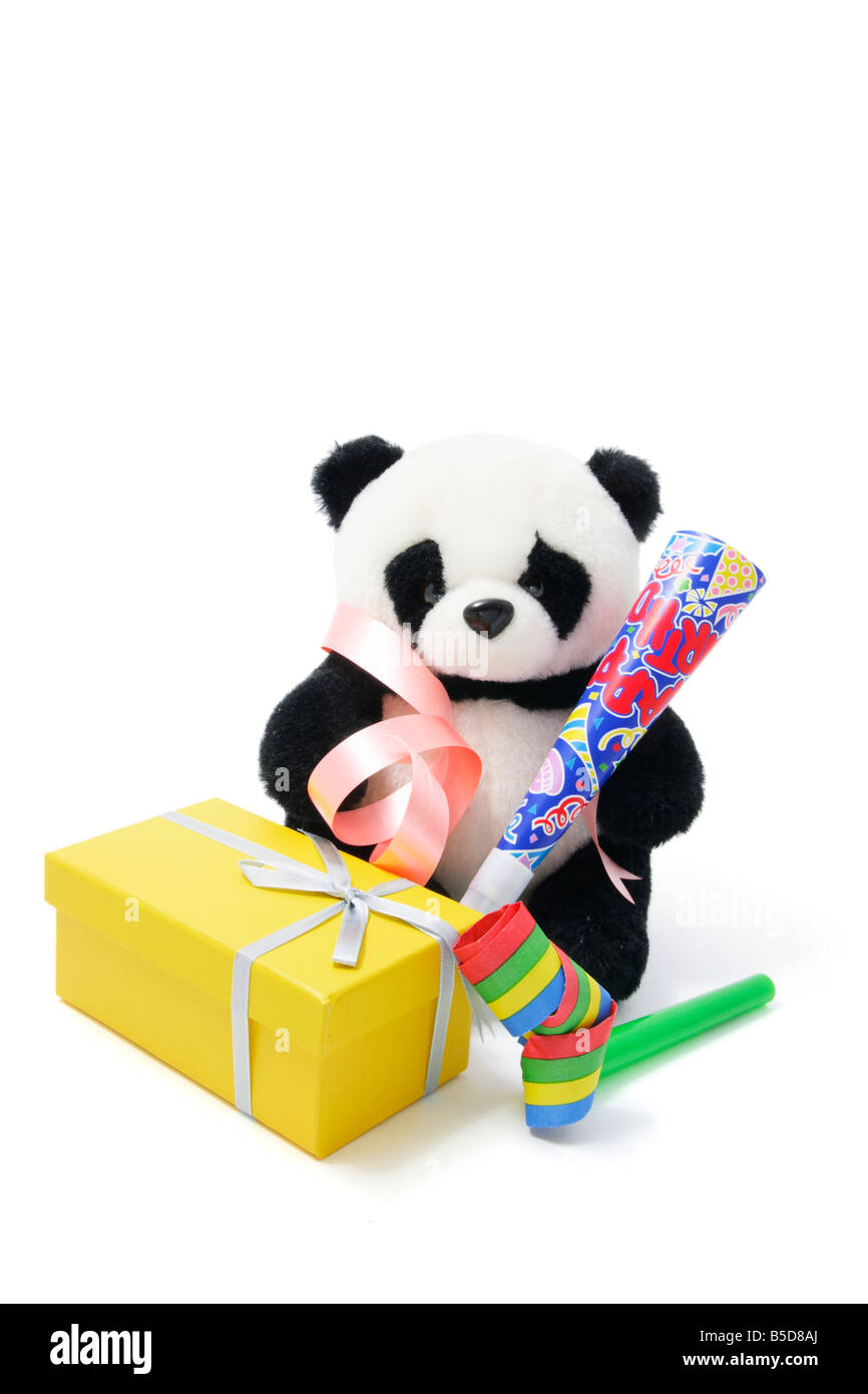 Soft Toy Panda with Gift Parcel and Party Favors Stock Photo - Alamy