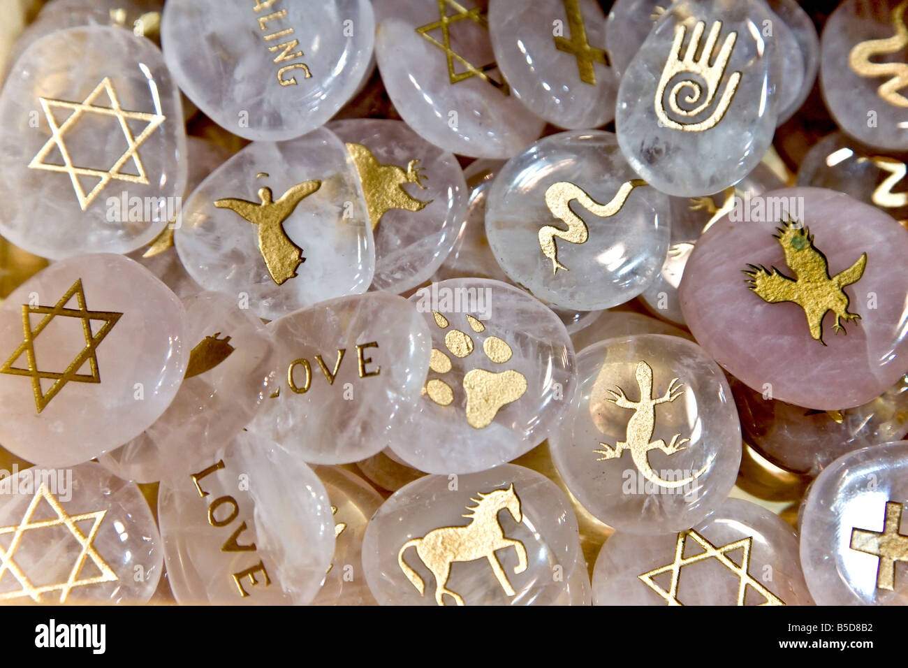 Engraved healing stones Stock Photo - Alamy