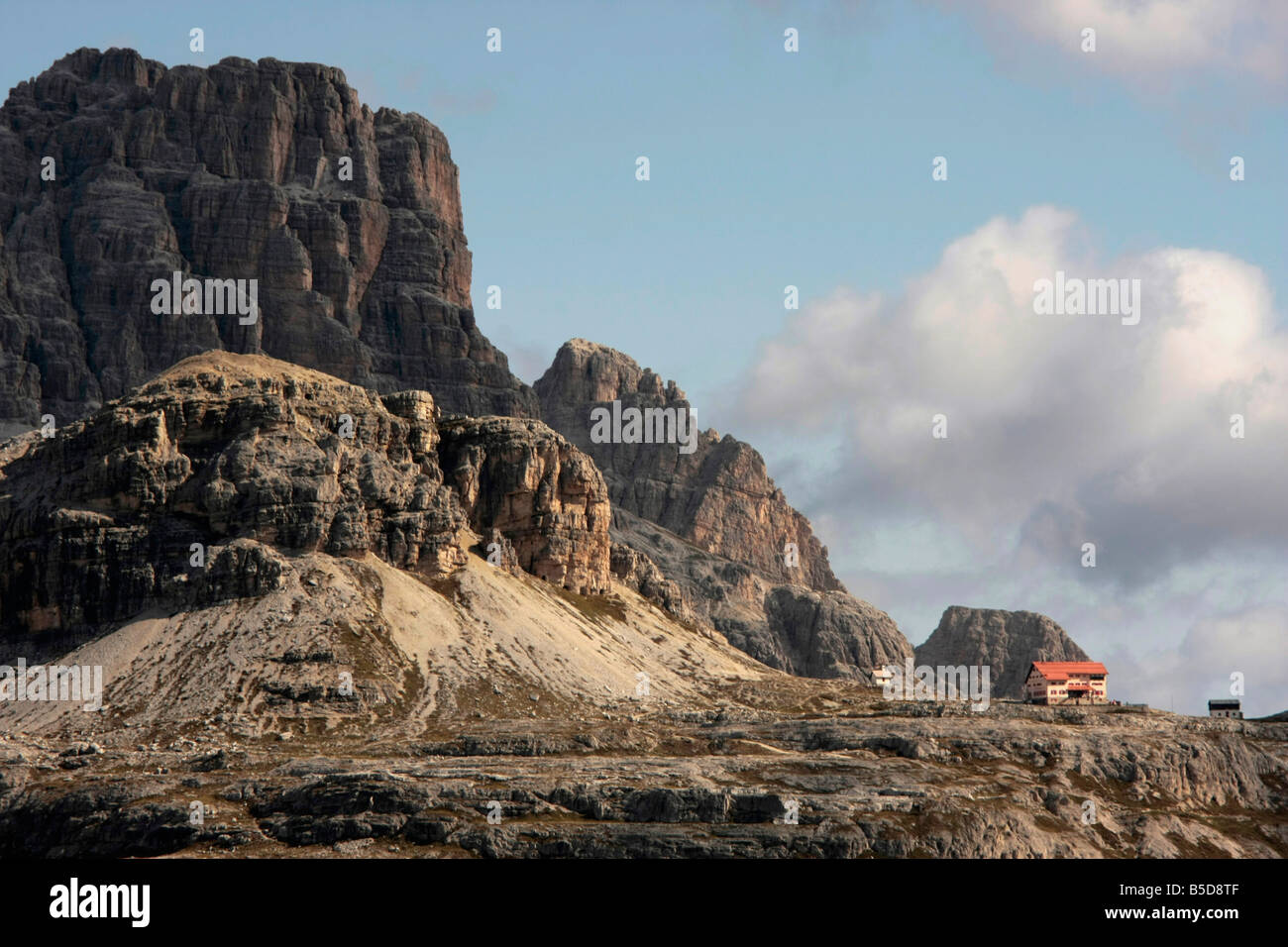 the alpine hut Locatelli Rifugio Locatelli and chapel in the The Sexten ...