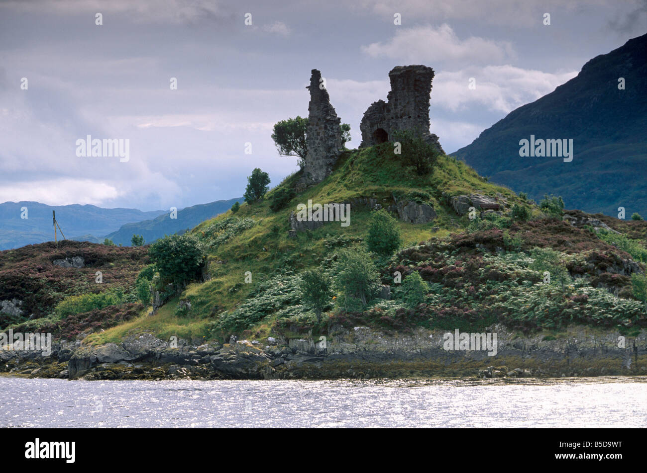 Ruins of Castle Moil, and fishing harbour at Kyleakin, Skye, Inner ...