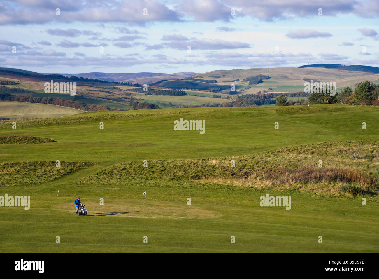 Selkirk Scottish Borders the golf course with Border hills and golfer ...