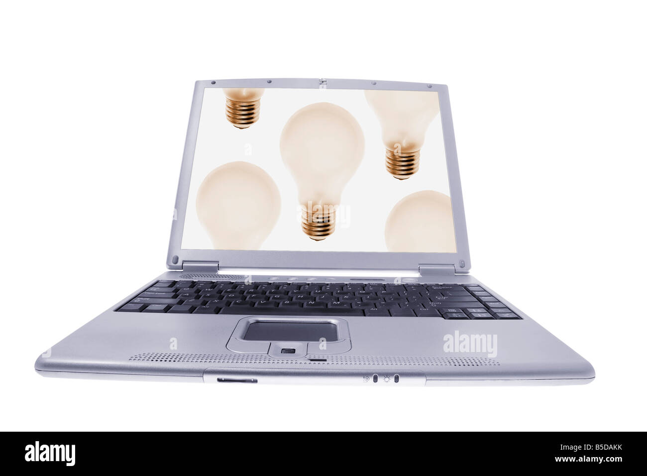 Laptop with Light Bulbs Stock Photo - Alamy