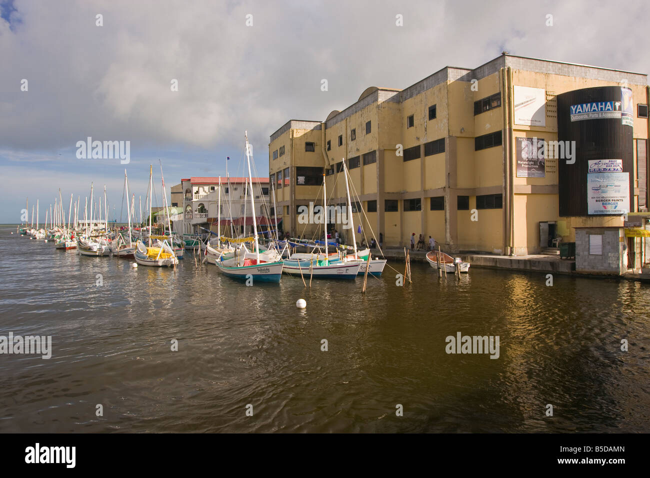 BELIZE CITY BELIZE Fishing boats in Belize Harbor at the mouth of ...