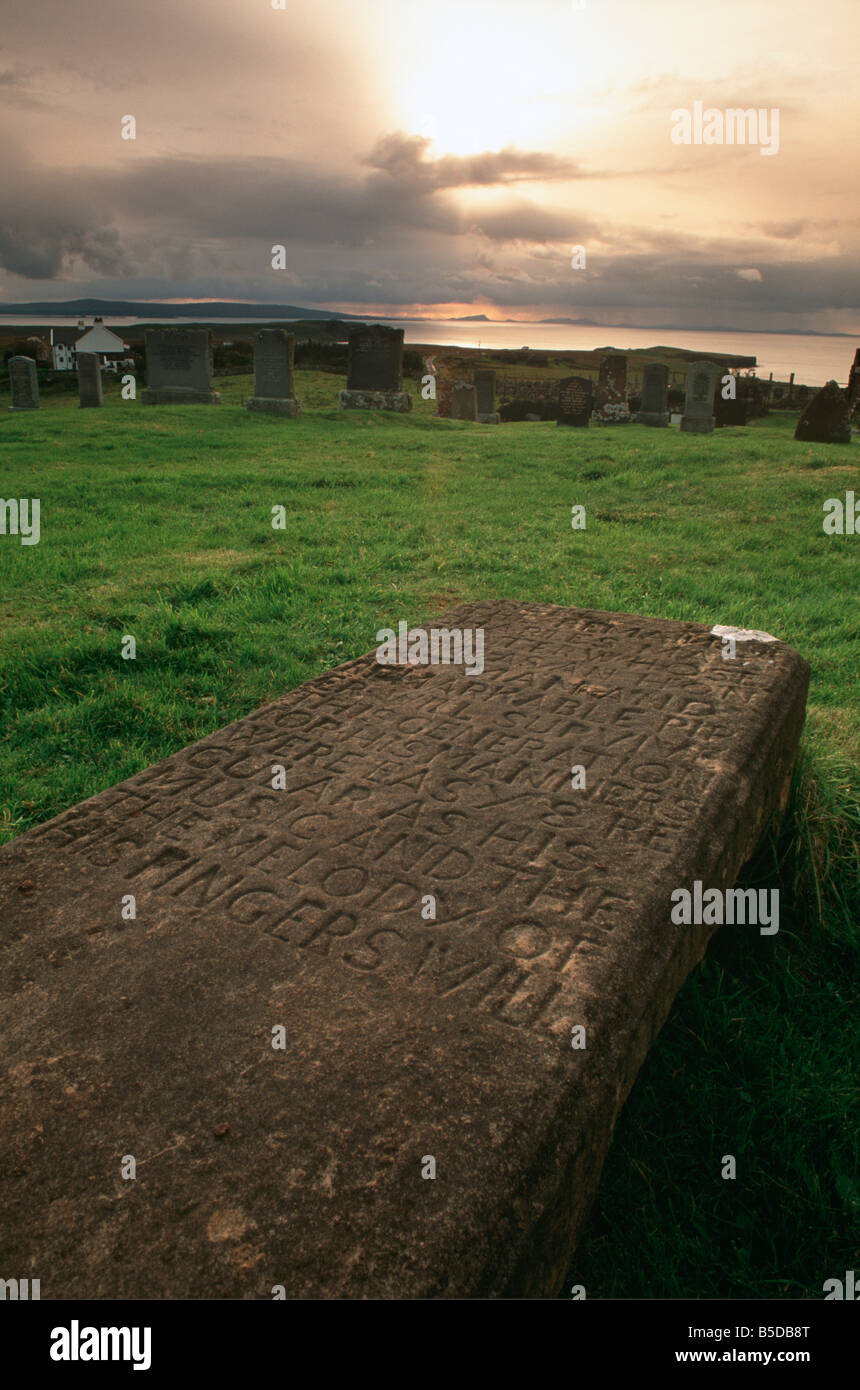 Graveslab of a fiddler of the MacLeods, Kilmuir graveyard, Isle of Skye ...