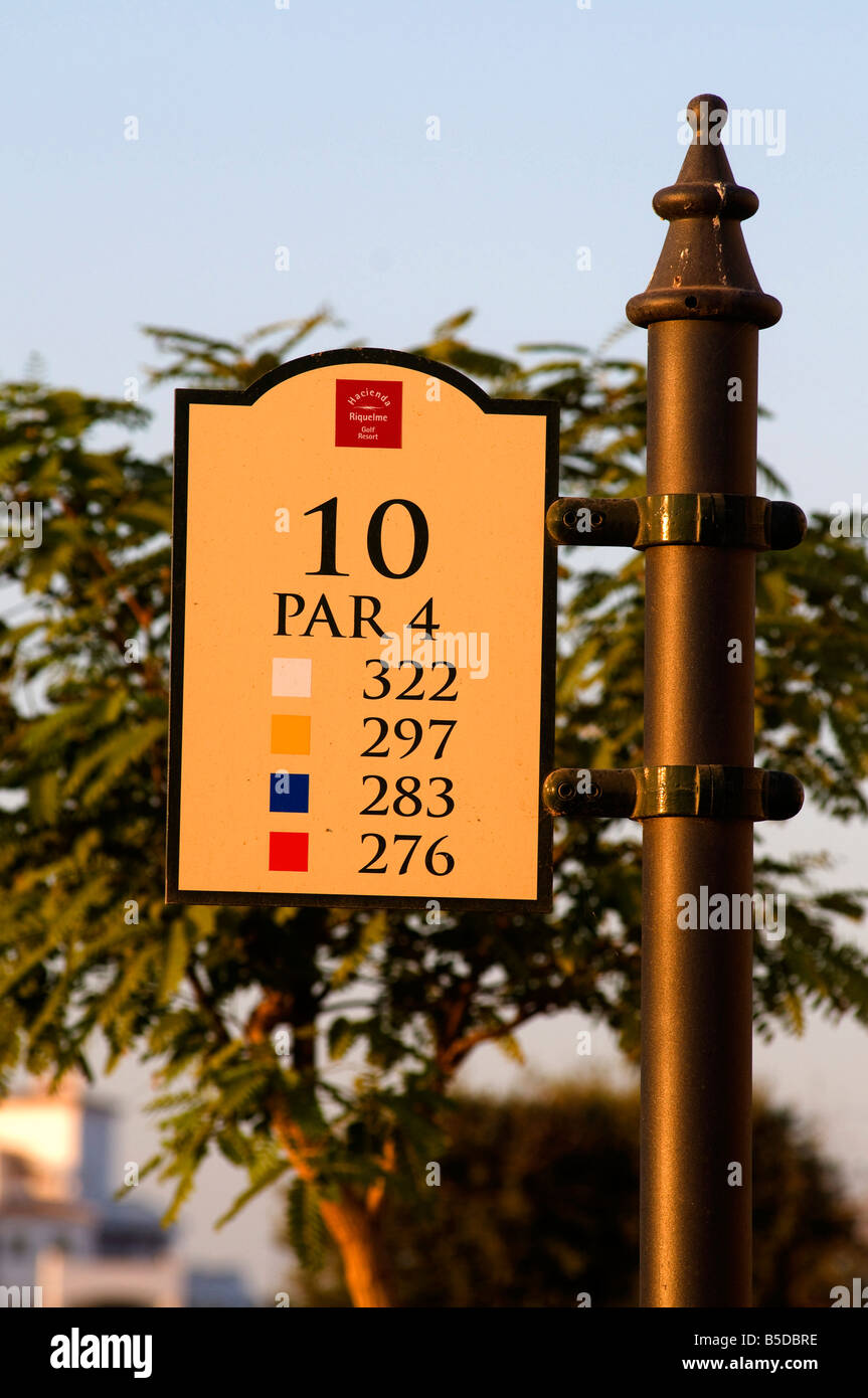 Signage showing 10th Hole details on a Golf Resort in Murcia Spain ...