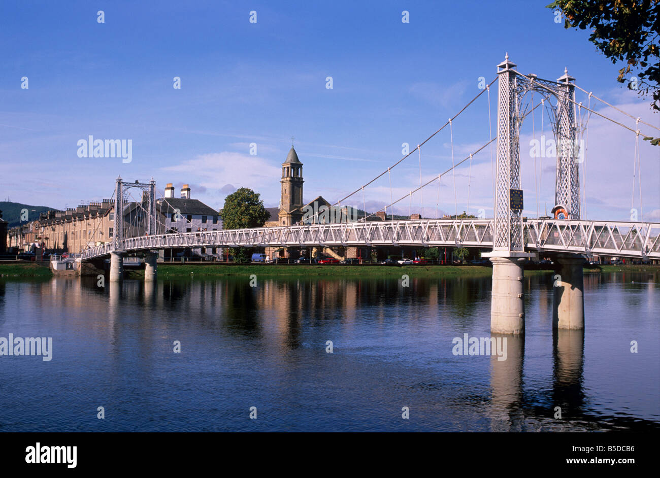 Pedestrian bridge over River Ness, Inverness, Highland region, Scotland ...