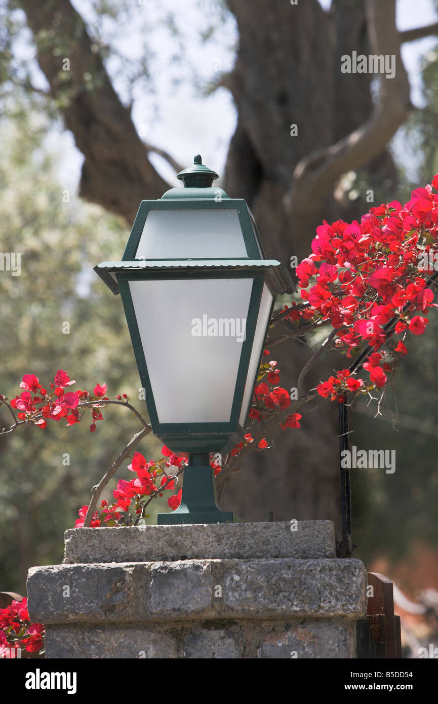 Lantern on gate post Corfu Stock Photo - Alamy
