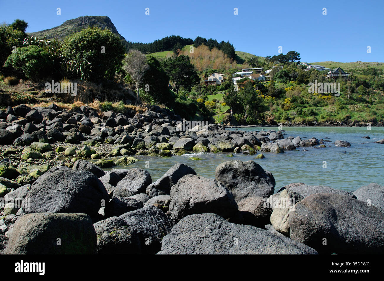 View across Cass Bay,Port Hills, Banks Peninsula, New Zealand Stock ...