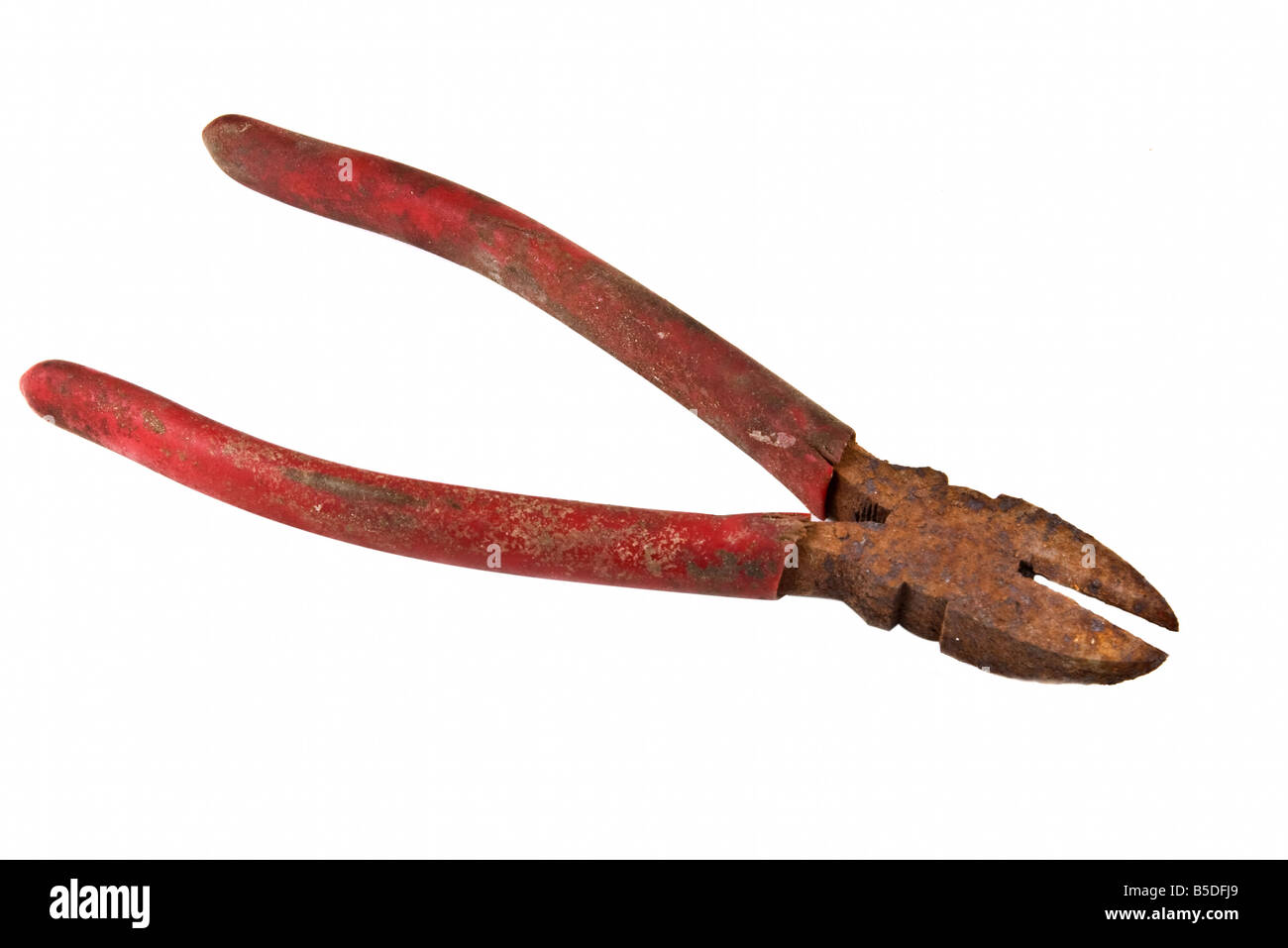 A worthless old pair of rusty wire cutters isolated on white background ...