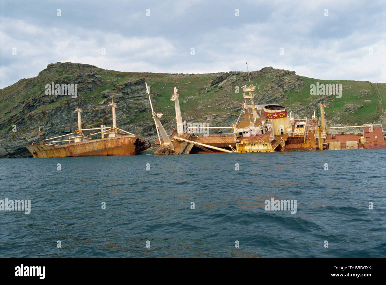Ship wrecked in 1992 near Salcombe Devon England United Kingdom Europe ...