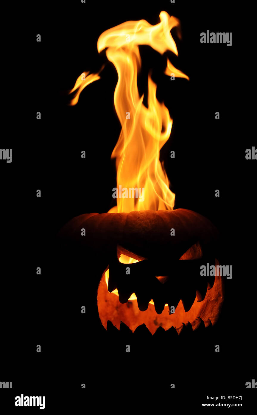 Flaming Pumpkin Jack o Lantern Stock Photo - Alamy