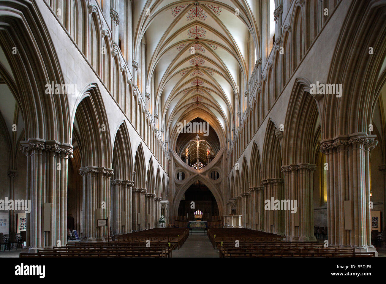 Wells Cathedral Interior strainer arches 1340 Somerset UK Stock Photo ...