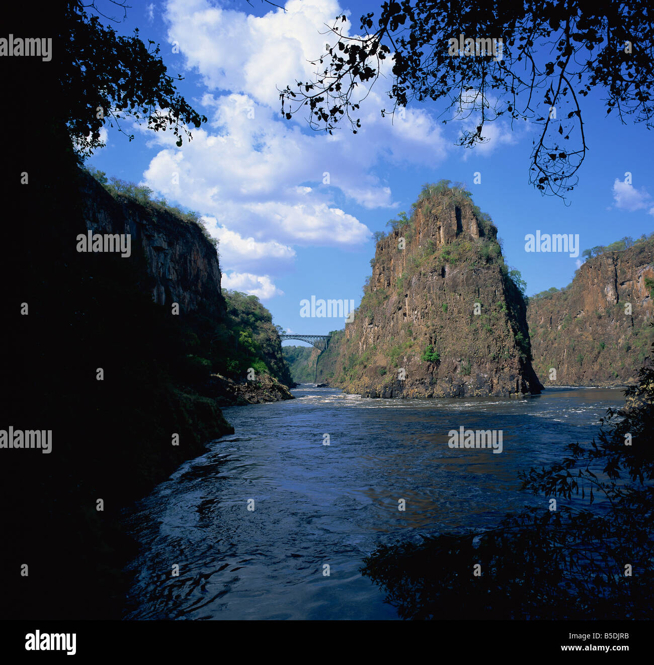 Zambezi River and bridge from bend at second and third gorges Victoria ...