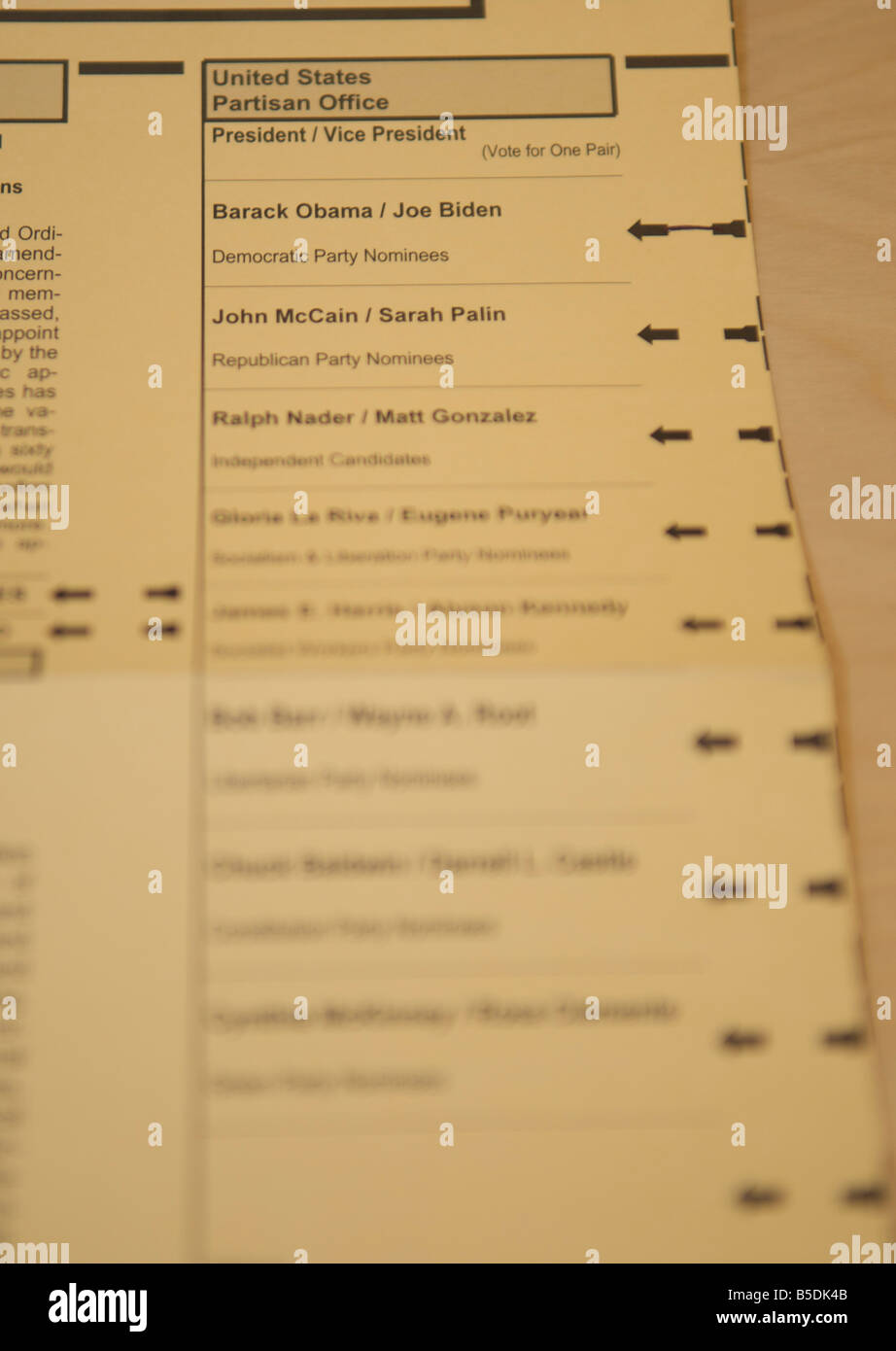 Traditional absentee paper ballot for the 2008 presidential general ...