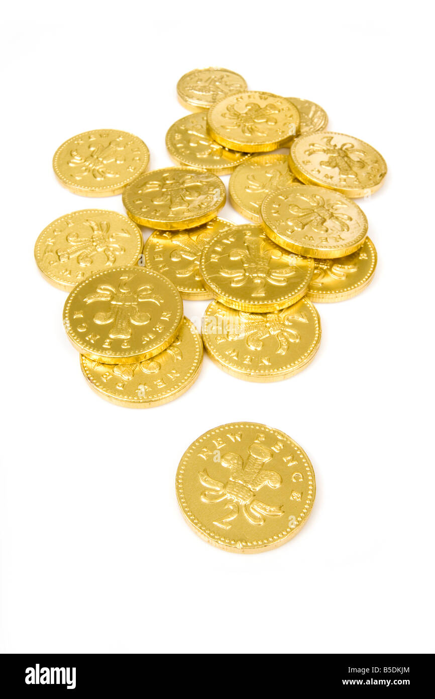 Chocolate money isolated on white studio background Stock Photo - Alamy