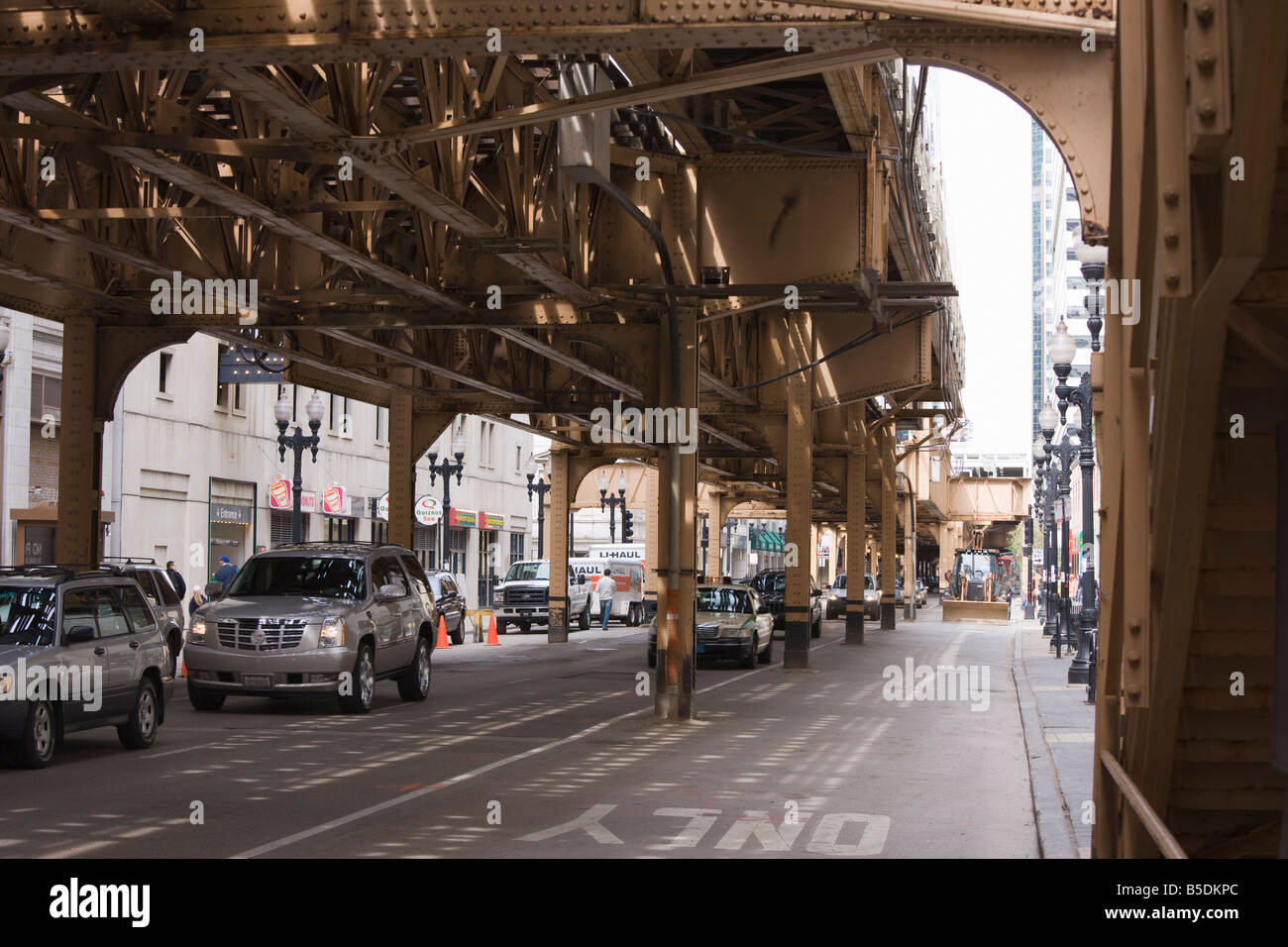 Under the El, the elevated train system in The Loop, Chicago, Illinois ...