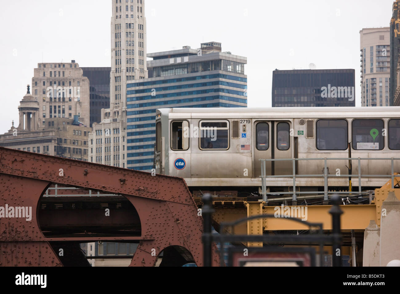 El train on the elevated train system, The Loop, Chicago, Illinois, USA ...