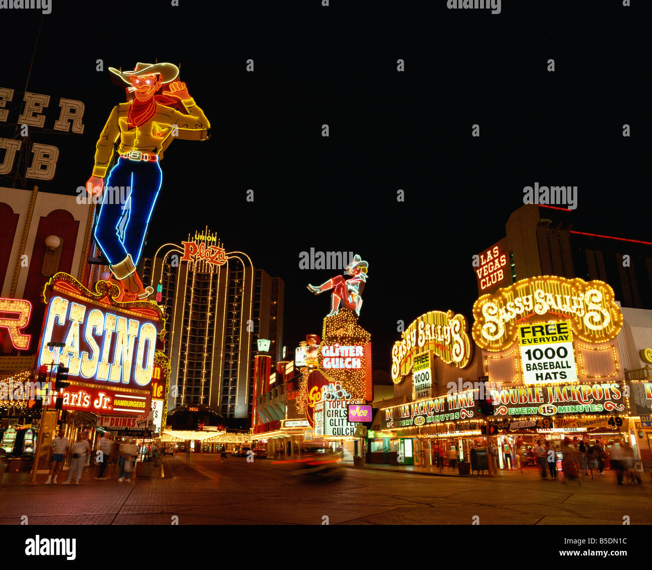 Neon signs at night on a street in Las Vegas Nevada United States of ...