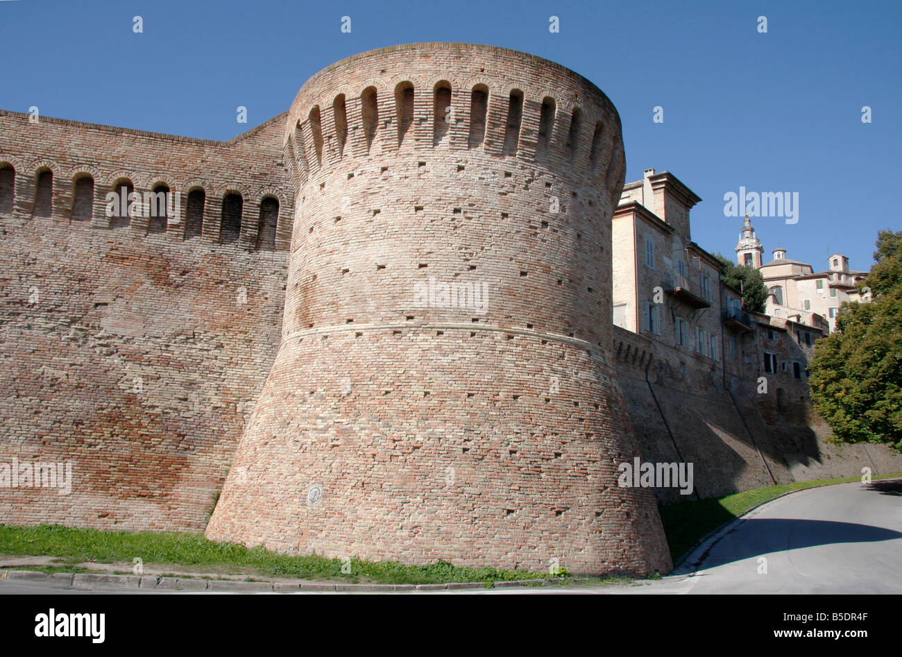 the 14th century historic walls of the beautiful hilltown of Jesi in Le ...