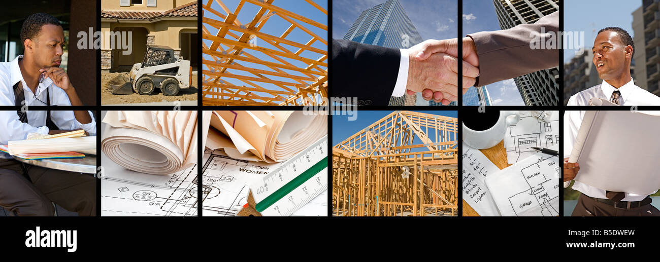 Collection and collage of in progress construction scenes Stock Photo ...