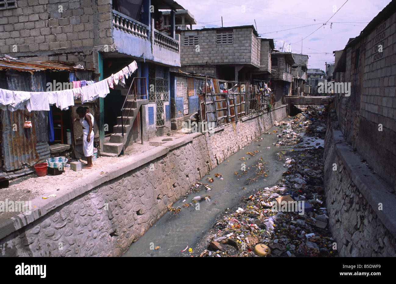 The polluted Rockefeller Canal in the inner city slum of St Martin Port ...