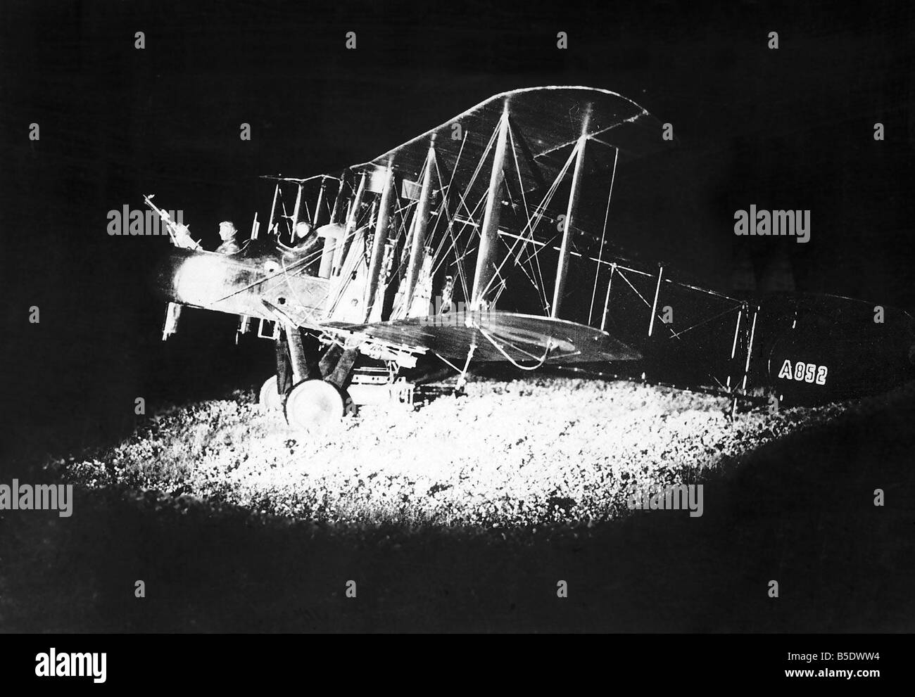 British bi plane bomber prepares for a night raid 1918 during World War ...