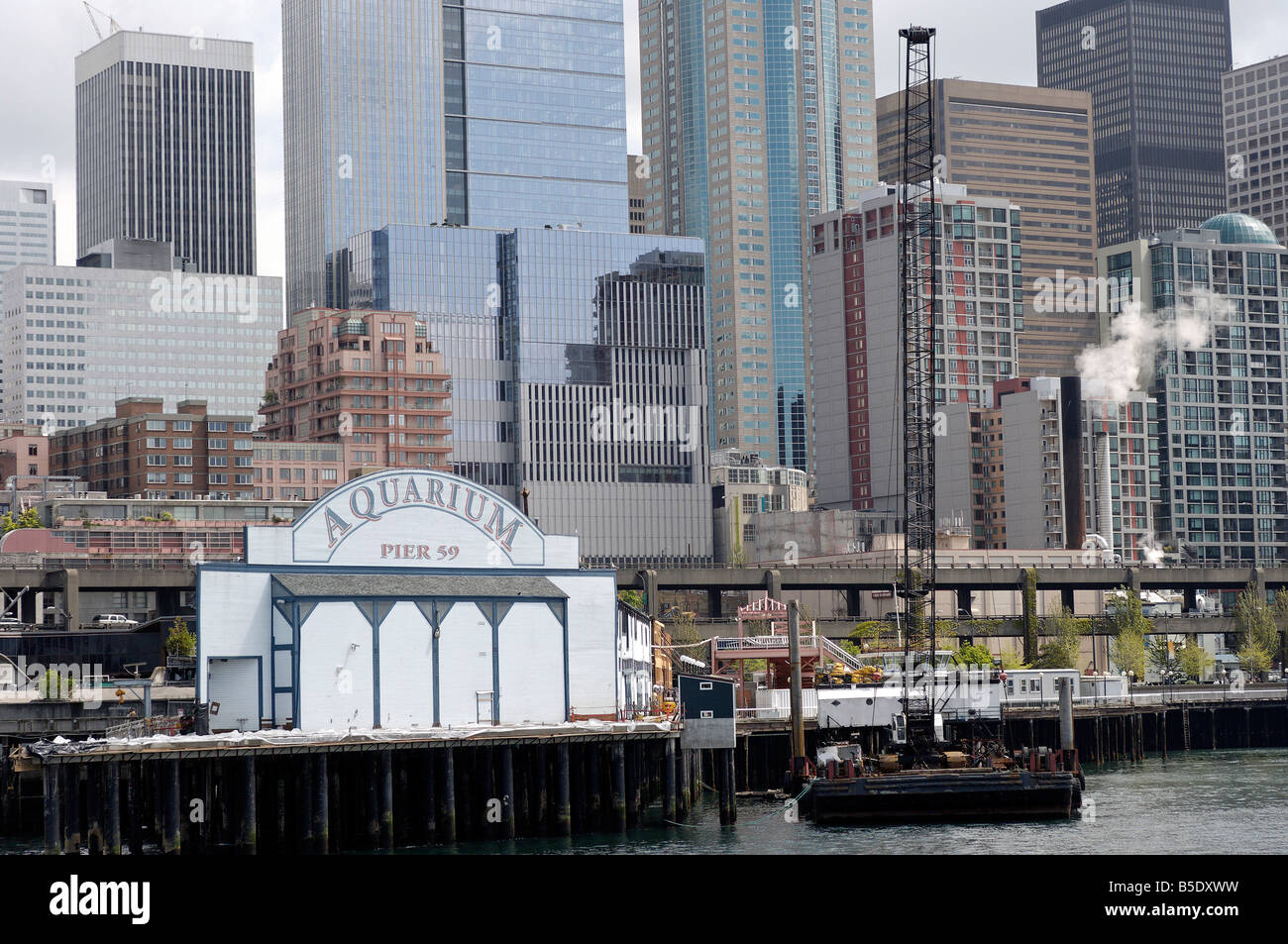 Seafront and harbour, Elliott Bay, Seattle, Washington State, USA ...