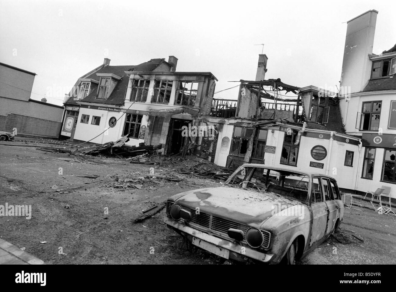 Southall Riots: General scenes of destruction in Southall after a riot ...