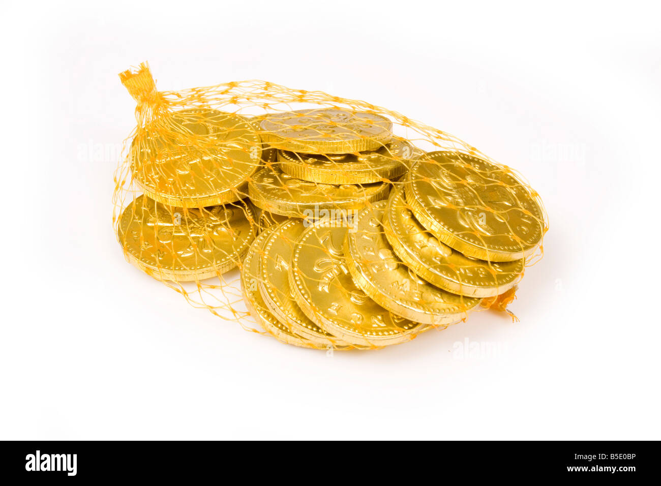 Chocolate money isolated on white studio background Stock Photo - Alamy